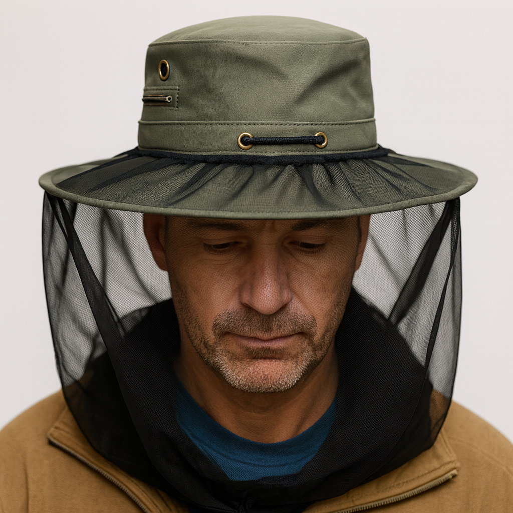 Deluxe MOSQUITO HAT NET Head Protector Bee Bug Mesh Mozzie Insect Fish ...